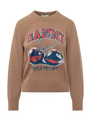 GANNI Graphic Knit Sweater - Camel