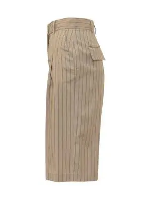 LE SULLY STUDIO Pinstriped Bermuda Mini Shorts - Beige