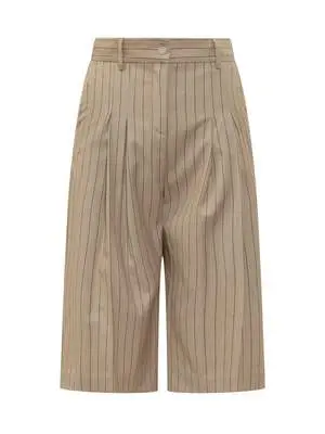 LE SULLY STUDIO Pinstriped Bermuda Shorts - Beige