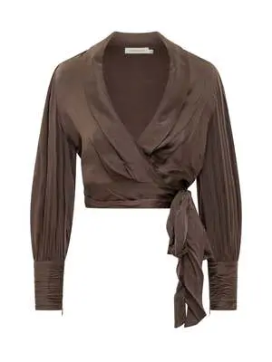 Zimmermann Silk Wrap Top - Chocolate