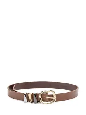 Pinko Leather Belt With Metallic Buckle - Marrone Leone