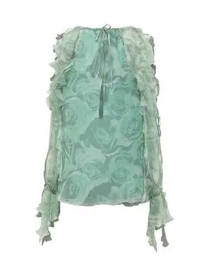 Pinko Silk Floral Print Blouse - Mult.verde/grigio