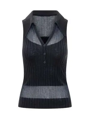 Pinko Ribbed Mini Tank Top With Wavy Hem