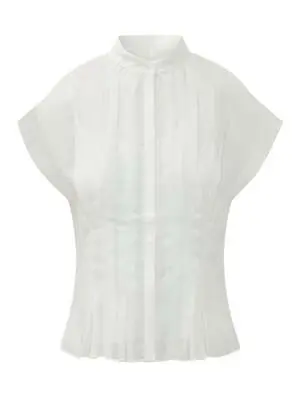 BOSS High Neck Pleated Blouse - White