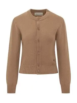 AMI Paris Crewneck Cardigan - Camel