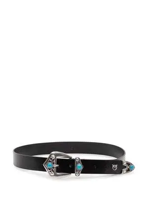 Pinko Embellished Leather Belt - Nero/old Silver