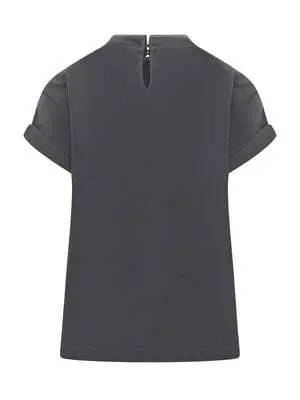 Brunello Cucinelli Cut Sleeve Giro Neck Knit Top - Abisso