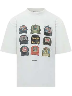 Dsquared2 Printed Loose Fit Cotton T-shirt - White