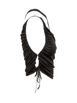ANDREĀDAMO Halter Neck Ruched Crop Top - Black