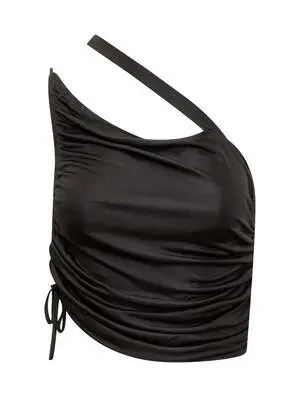 ANDREĀDAMO Halter Neck Ruched Crop Top - Black