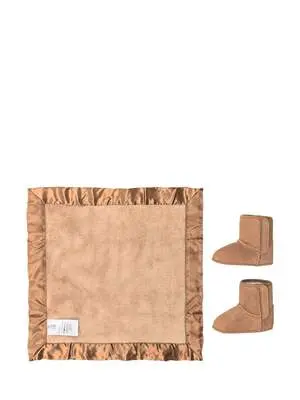 UGG Baby Classic Lovey Blanket And Mini Booties Set - Chestnut