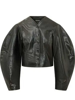 ROTATE BY BIRGER CHRISTENSEN Fitted Lambskin Leather Jacket - Black