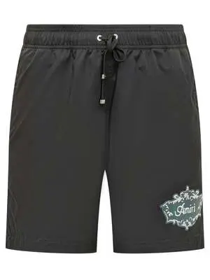 Amiri Mini Handbag Shorts With Adjustable Drawstring And Logo - Black