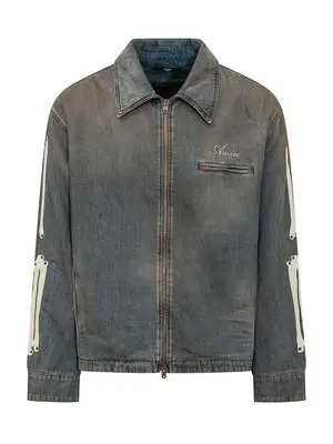 Amiri Lethe Stane Bones Denim Blouson Jacket - Dark Dust