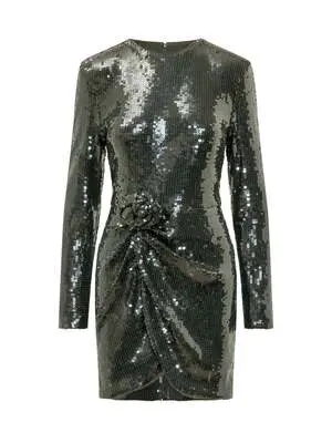ROTATE BY BIRGER CHRISTENSEN Sequined Long Sleeve Mini Dress - Black Olive