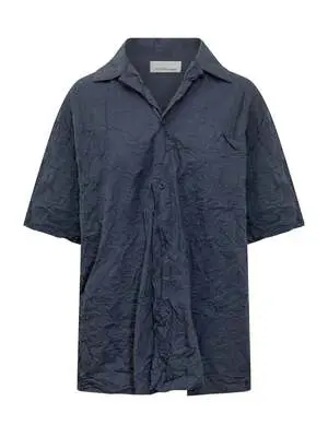 GONGDID DESIGN Sleeves Cut Shirt With Front Closure - Navy