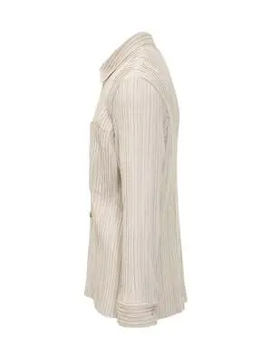 GONGDID DESIGN Long Sleeve Stylish Shirt With Neck And Pockets - Beige