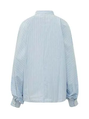 SOSUE No-striped Mock Neck Shirt With Korean-style Collar