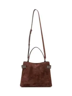 Brunello Cucinelli Softy Velour M Shopper Shoulder Bag - Espresso