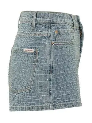 SELF-PORTRAIT Textured Mini Shorts - Blue