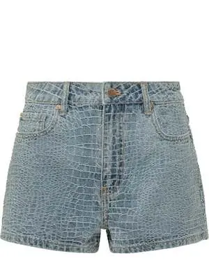 SELF-PORTRAIT Textured Mini Shorts - Blue