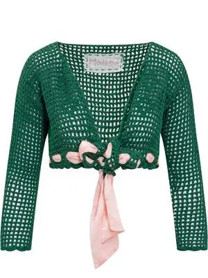 MATIMI' Matimi Cropped Crochet Knit Top With Front Tie Closure