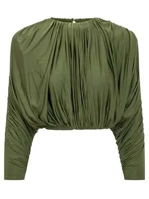 SELF-PORTRAIT Gathered T-shirt Top - Green