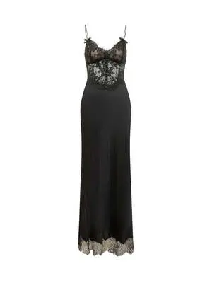 SELF-PORTRAIT Satin Lace Midi Dress - Black
