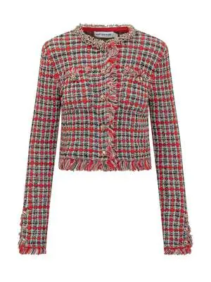 SELF-PORTRAIT Check Frayed Detail Jacket