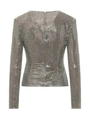 SELF-PORTRAIT Rhinestone Wrap Top - Grey