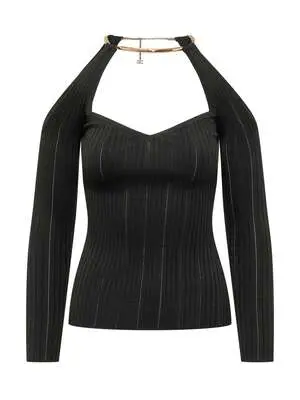 Elisabetta Franchi Chic Knit Tricot Sweater With Heart Neckline