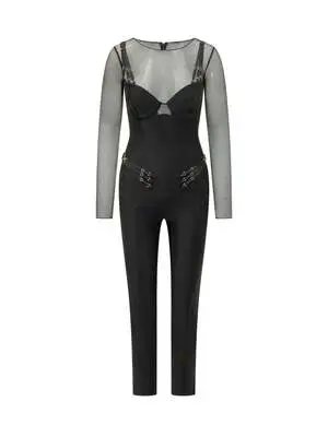 Elisabetta Franchi Mesh Accent Mini Jumpsuit - Nero
