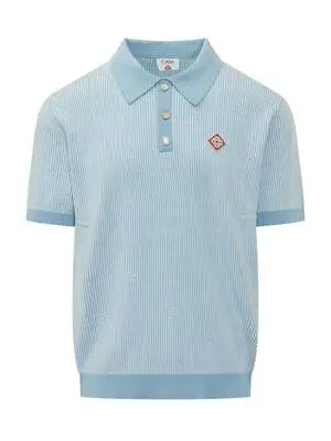 Casablanca Pinstriped Mini Polo Shirt - Light Blue