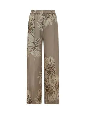 Brunello Cucinelli Stamped Floral Silk Trousers - Kaki