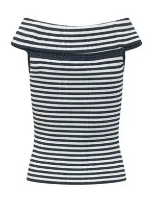 Michael Kors Mini Striped Knit Top With Boat Neck