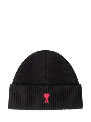 AMI Paris Beanie With Adc Detail - Black/red
