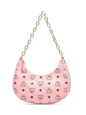 Mcm Mini Hobo Handbag With Signature Print - Soft Pink
