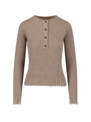 UMA WANG Ribbed Cashmere Henley Sweater