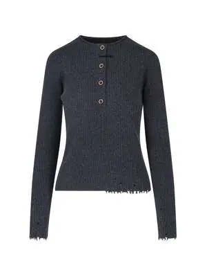 UMA WANG Ribbed Cashmere Henley Sweater - Grey