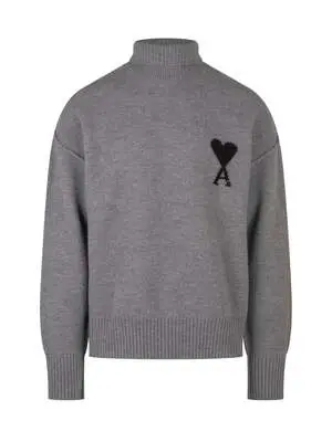 AMI Paris Ami Alexandre Mattiussi Funnel Neck Sweater Gris Cendre