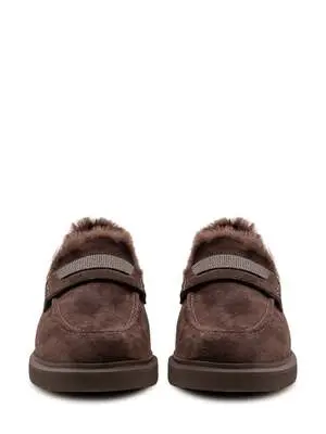 Brunello Cucinelli Suede Loafer With Shearling Trim - C9795