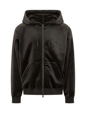 Y3 Zip-front Velvet Hoodie - Black