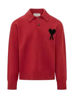 AMI Paris Polo Sweater - Rouge Rubis