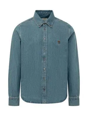 AMI Paris Logo Denim Shirt - Used Blue