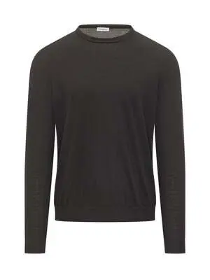 Malo Basic Crewneck Sweater In Merino Wool - Nero