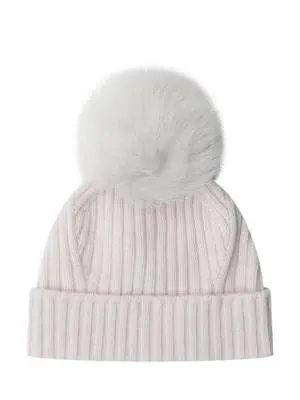 VANISE Lola Cuff Hat With Pom-pom Trim - Stucco