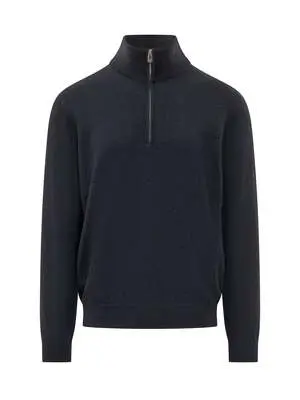 Malo Basic Zip-up Knit Sweater - Blu
