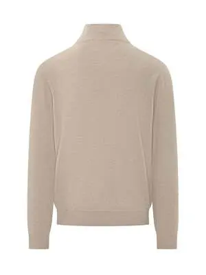 Malo Basic Wool Zip Turtleneck Sweater - Dune