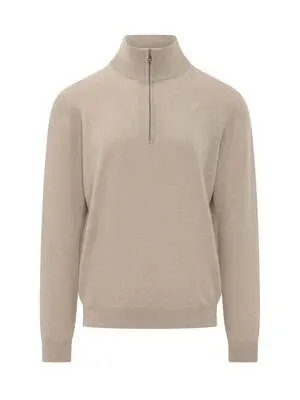 Malo Wool Zip Turtleneck Sweater - Dune