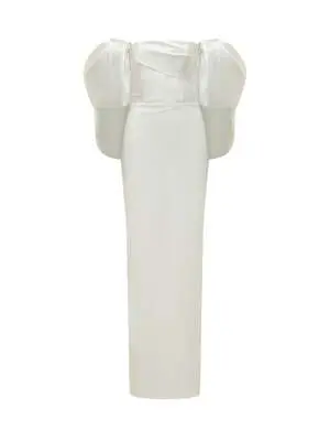 Solace London Elegant Long-sleeve Dress With Tailored Bodice - Cream
